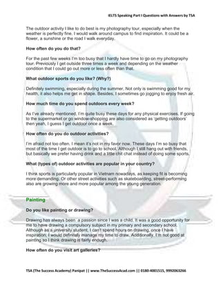 IELTS @ TSA Speaking Part 1 Questions with Modal Answers | PDF | World ...