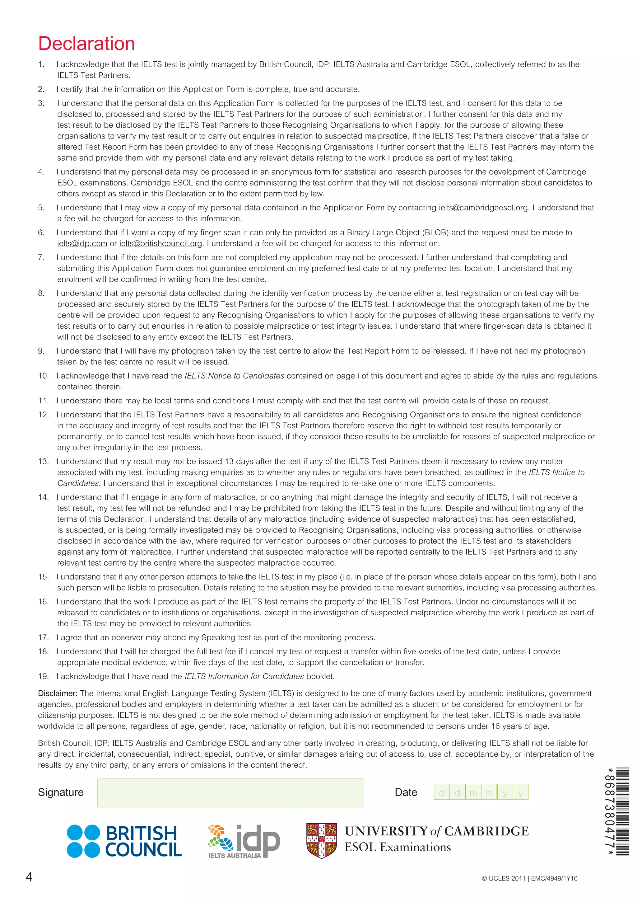 Ielts application form | PDF