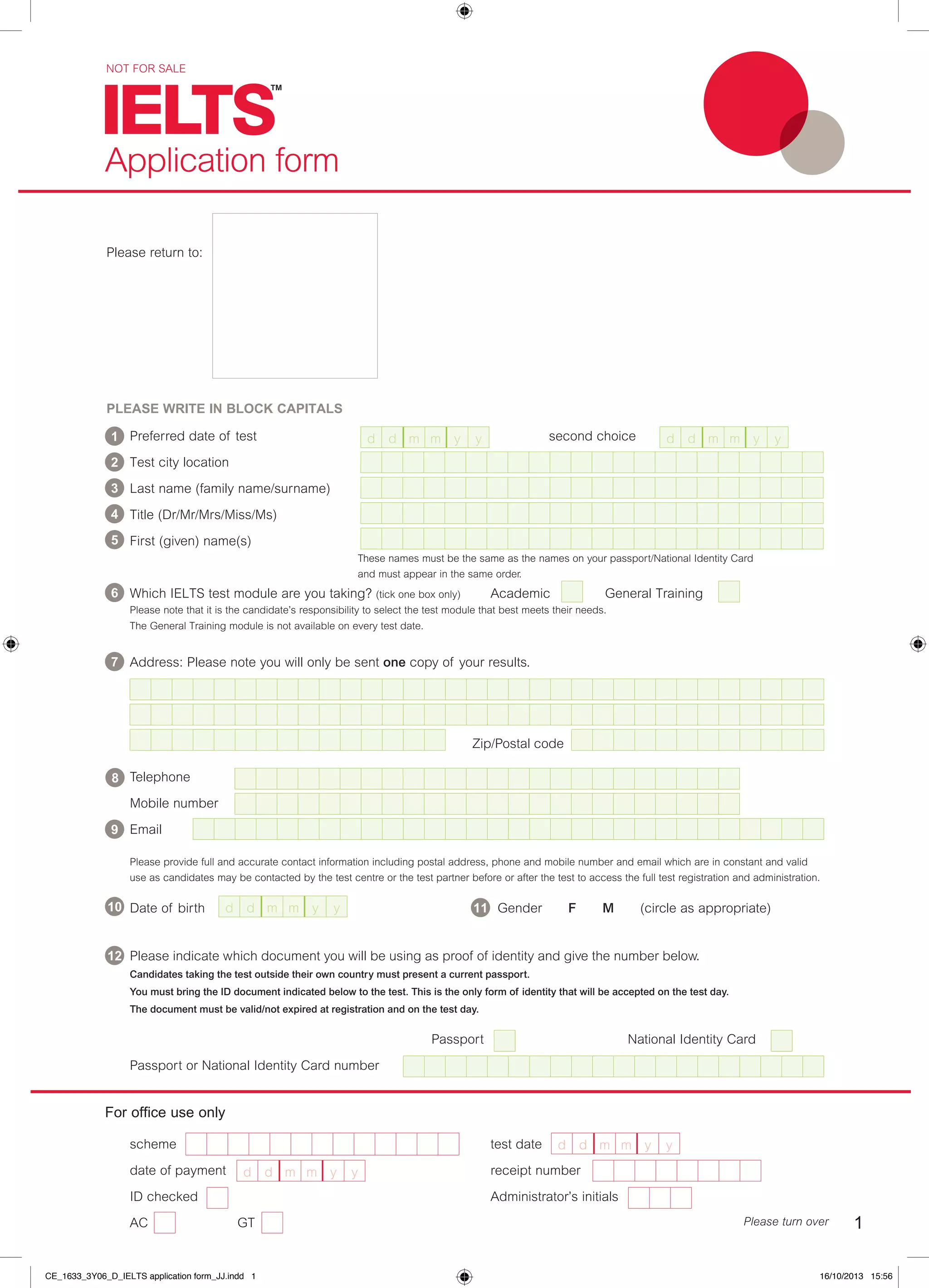 Ielts application form_2014 | PDF | Standardized Testing | Educational ...