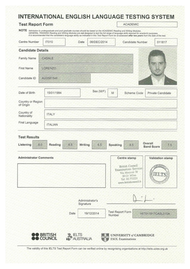 IELTS Certificate - Lorenzo Casale