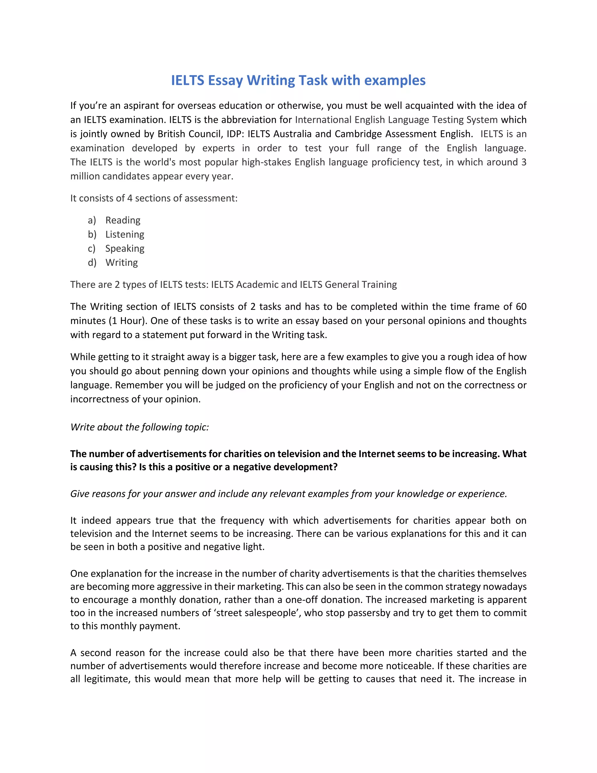 IELTS Essay Writing Task with examples | PDF | Standardized Testing ...