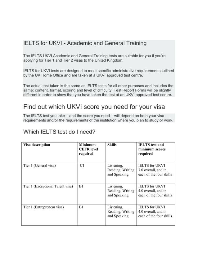 IELTS for UKVI – Academic and General Training | PDF