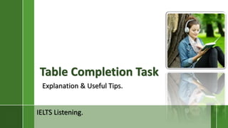 IELTS Listening- Table Completion - Introduction - Useful Tips | PPTX
