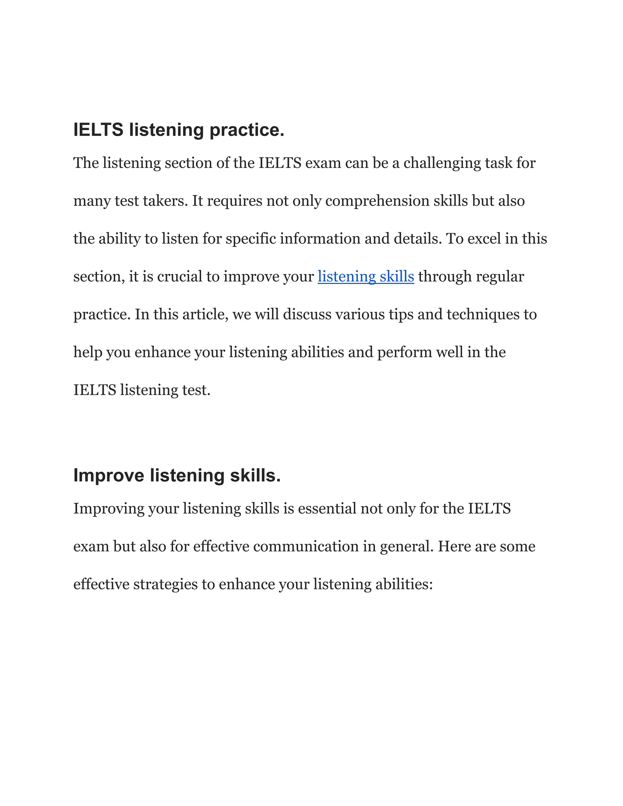 How to Improve Your Listening Skills for the IELTS Exam. | PDF
