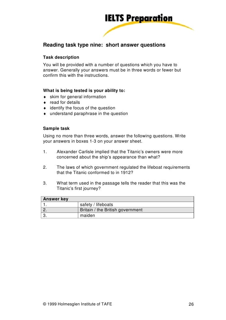 Ielts Reading Answer Sheet