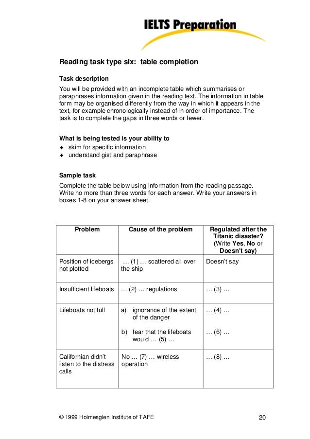 Ielts Reading Answer Sheet