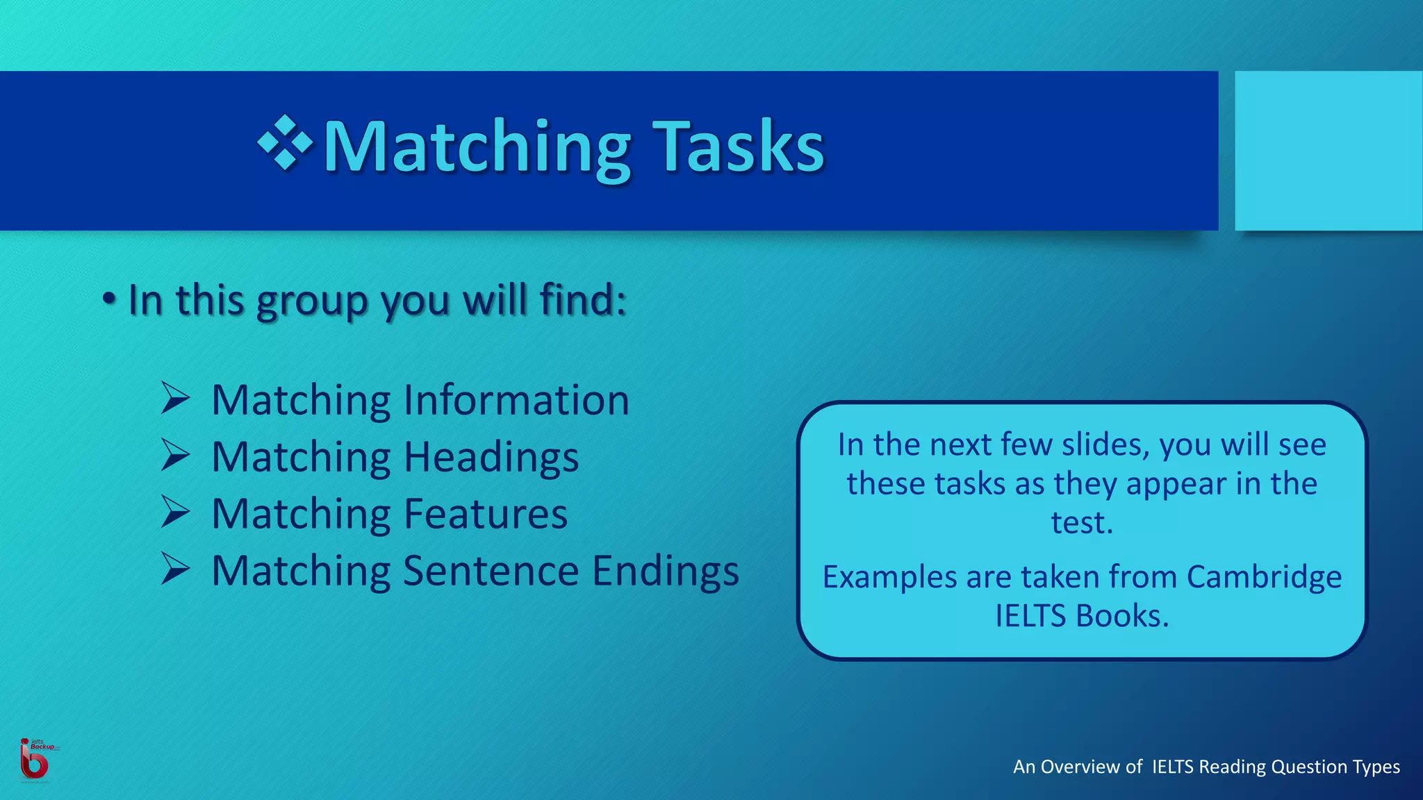 IELTS Reading - An Overview of IELTS Reading Question Types AC - GT | PPTX