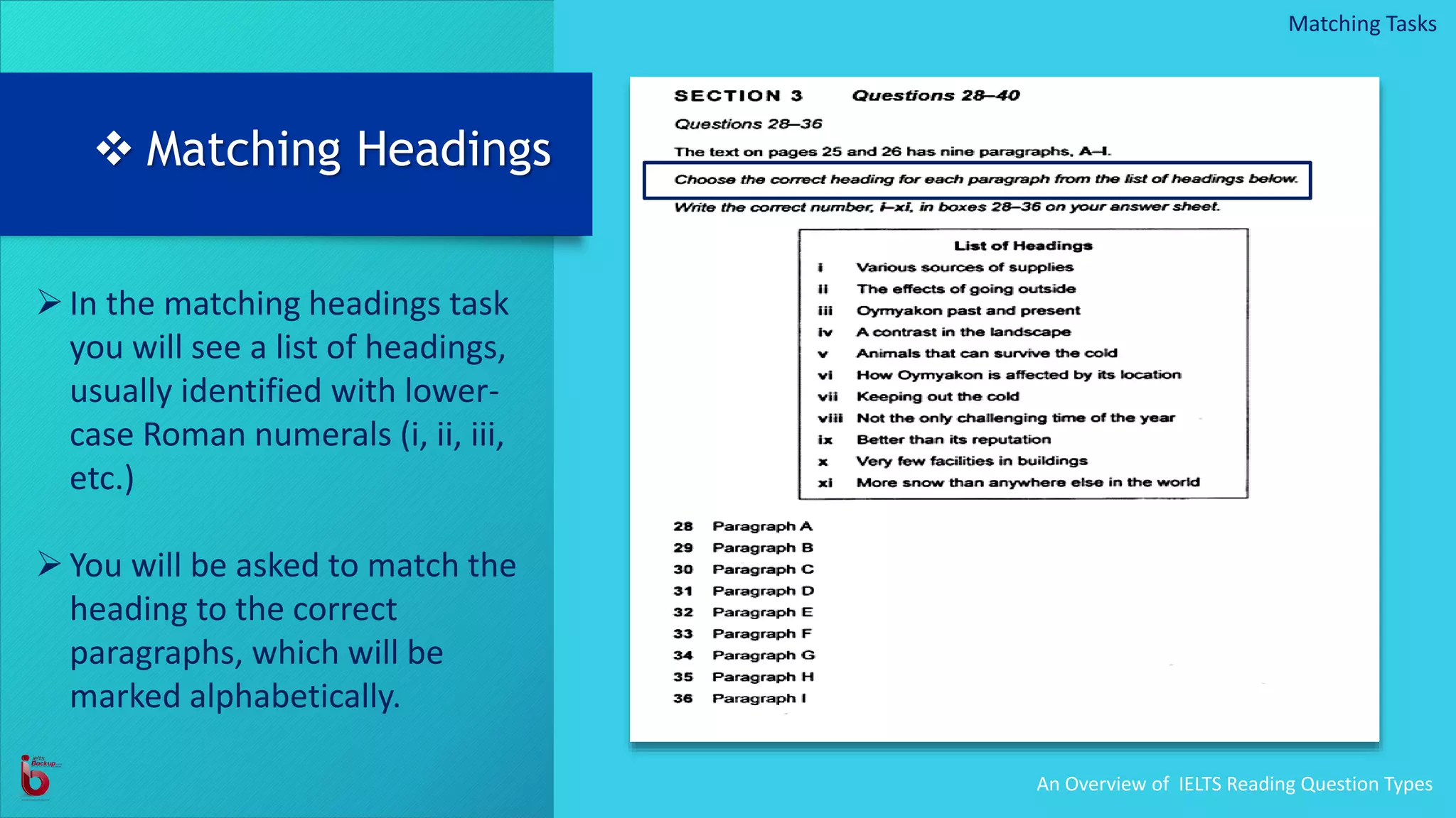 IELTS Reading - An Overview of IELTS Reading Question Types AC - GT | PPTX