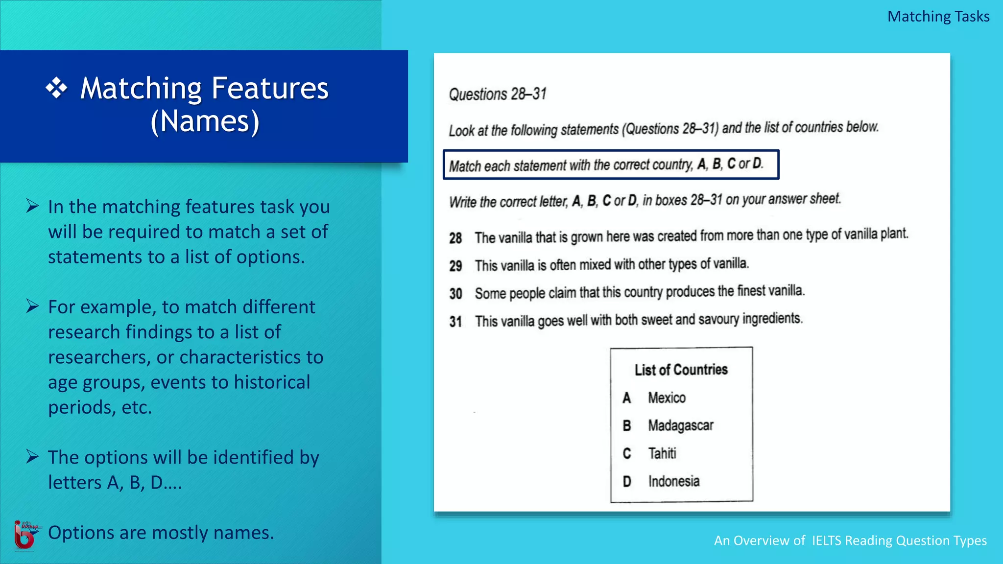 IELTS Reading - An Overview of IELTS Reading Question Types AC - GT | PPTX