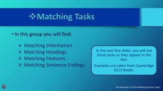 IELTS Reading - An Overview of IELTS Reading Question Types AC - GT | PPTX