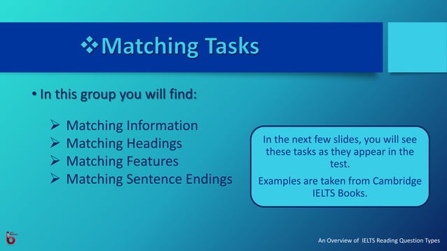 IELTS Reading - An Overview of IELTS Reading Question Types AC - GT | PPTX