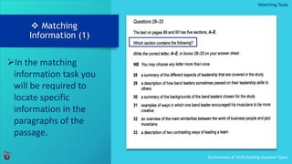 IELTS Reading - An Overview of IELTS Reading Question Types AC - GT | PPTX