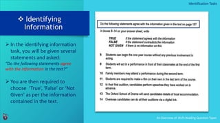 IELTS Reading - An Overview of IELTS Reading Question Types AC - GT | PPTX