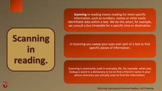 IELTS Reading - Skimming, Scanning and Intensive Reading | PPTX