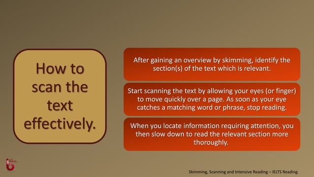 IELTS Reading - Skimming, Scanning and Intensive Reading | PPTX