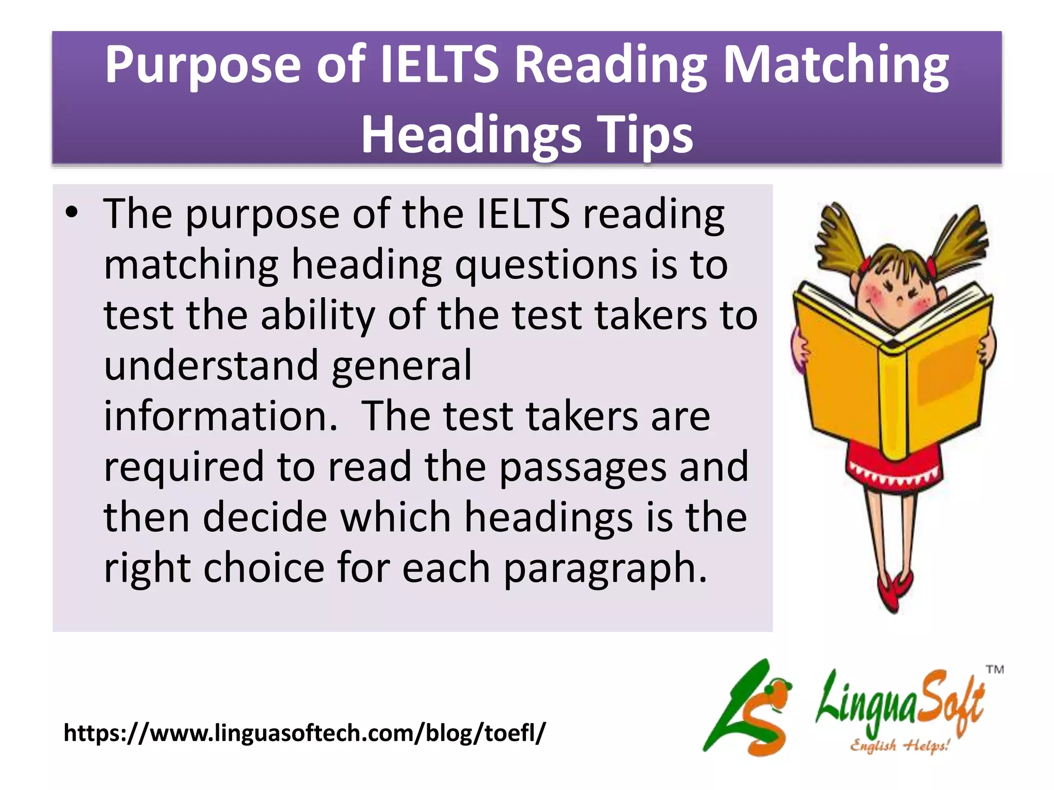Ielts reading matching headings tips | PPTX