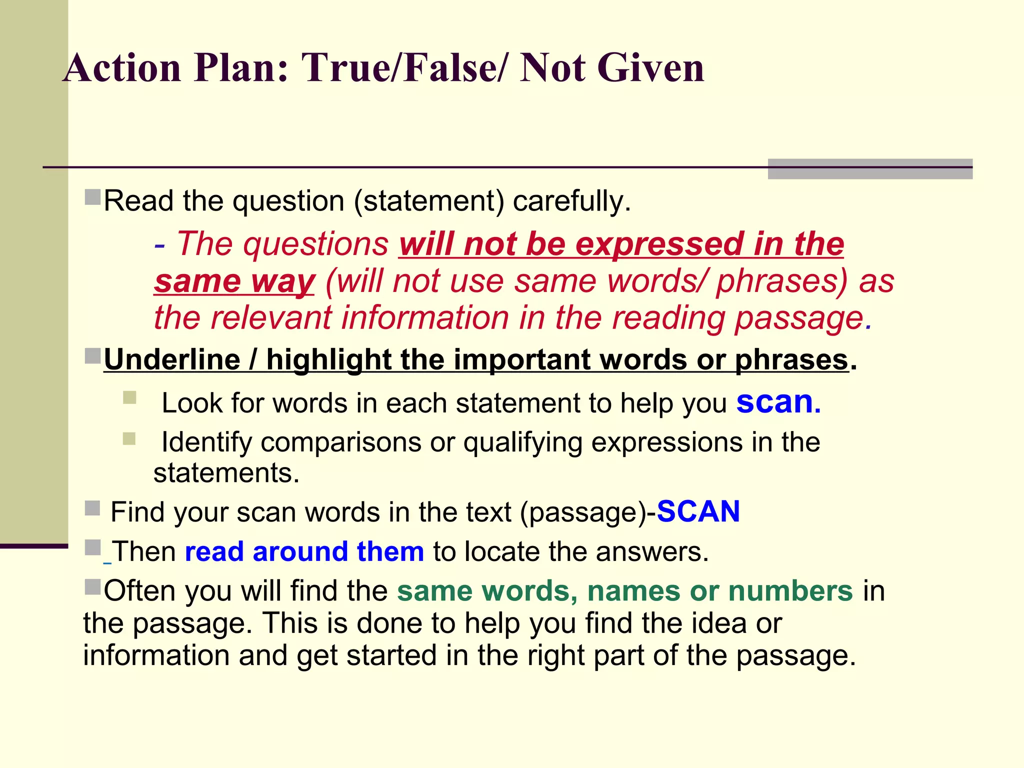 IETLS Reading question type True/False/Not Given | PPT