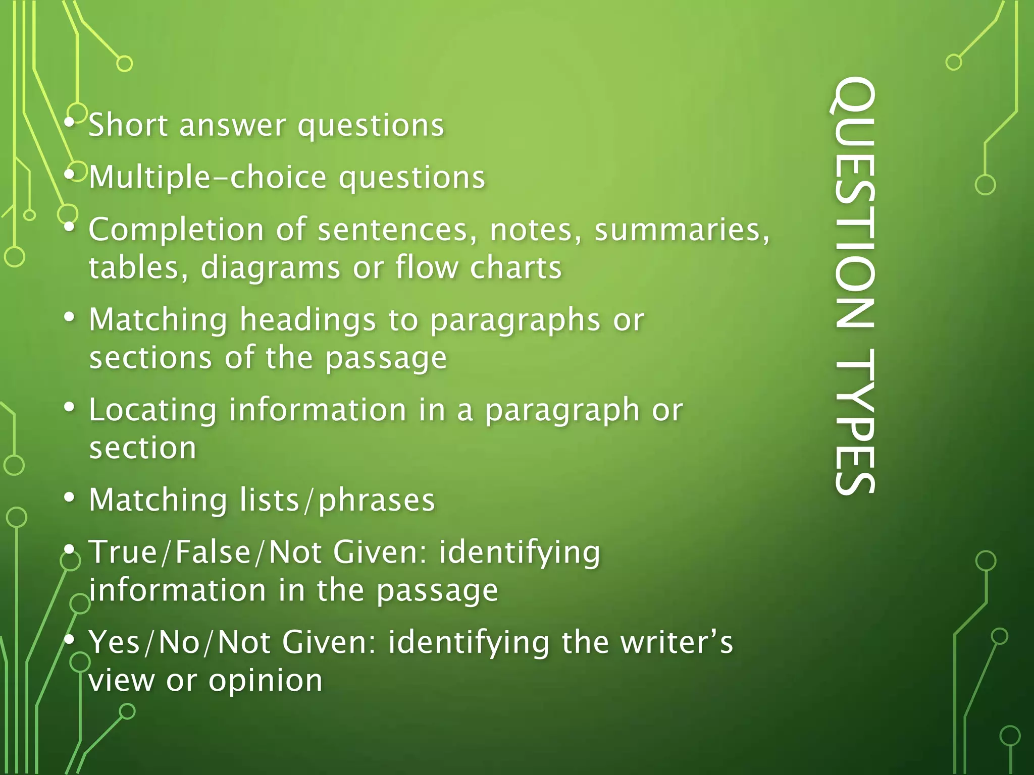 IELTS Reading Section | PPT | Standardized Testing | Educational Assessment