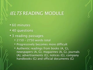 IELTS Reading Section | PPT | Standardized Testing | Educational Assessment