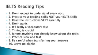 Ielts reading tips | IELTS Coaching in Gurgaon | PPT