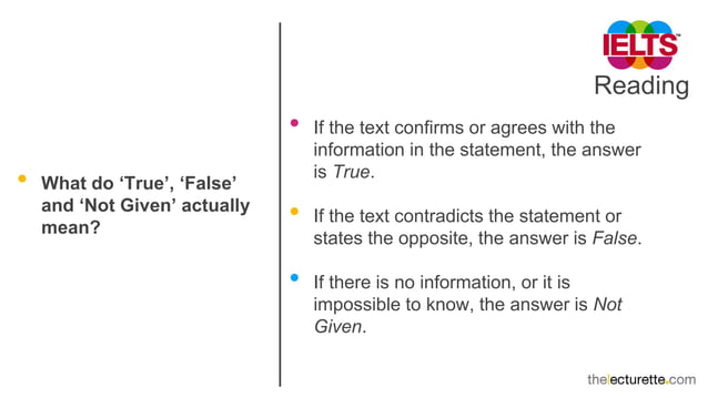 IELTS reading: True, False, Not Given Questions | PPTX | Education