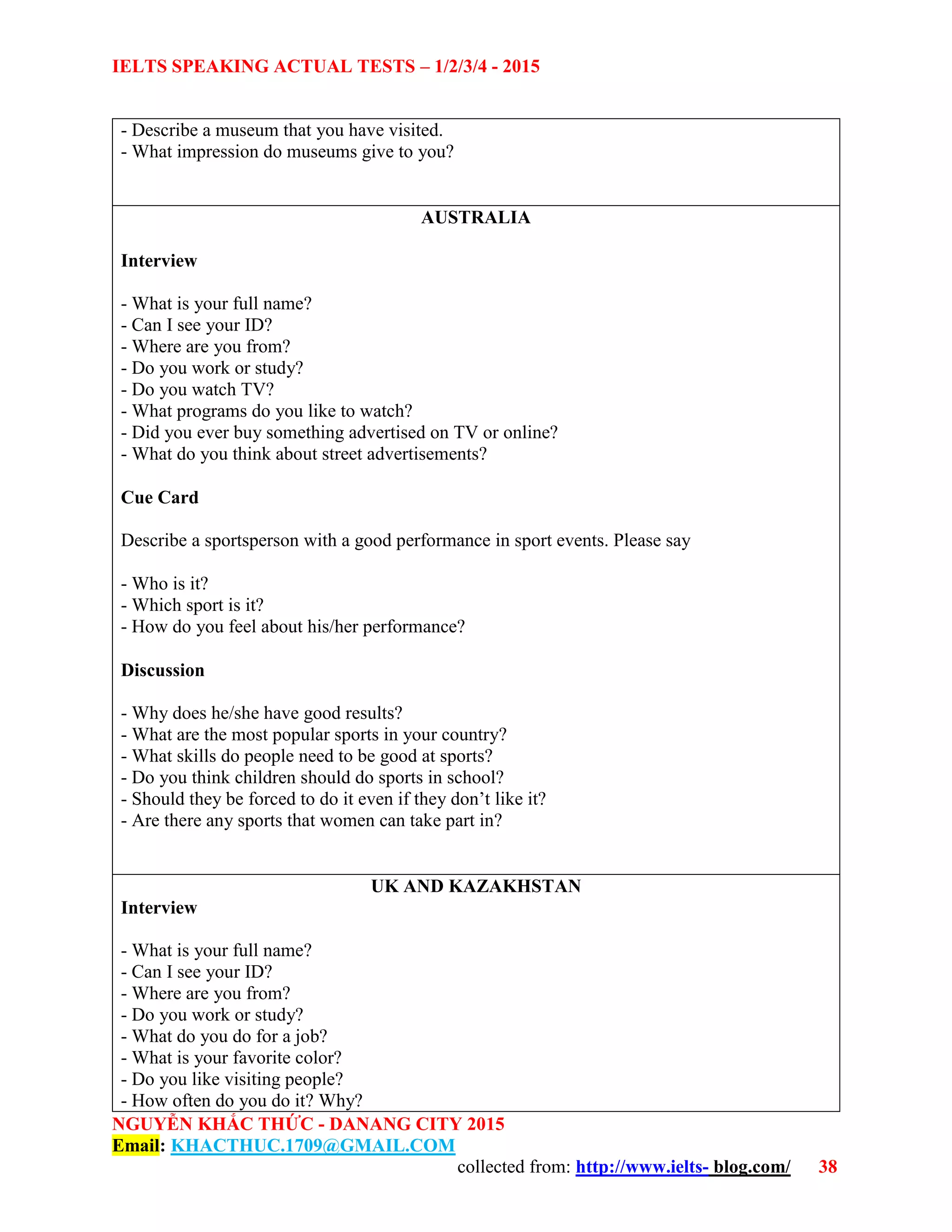 Ielts speaking actual tests 2015 (1) | PDF
