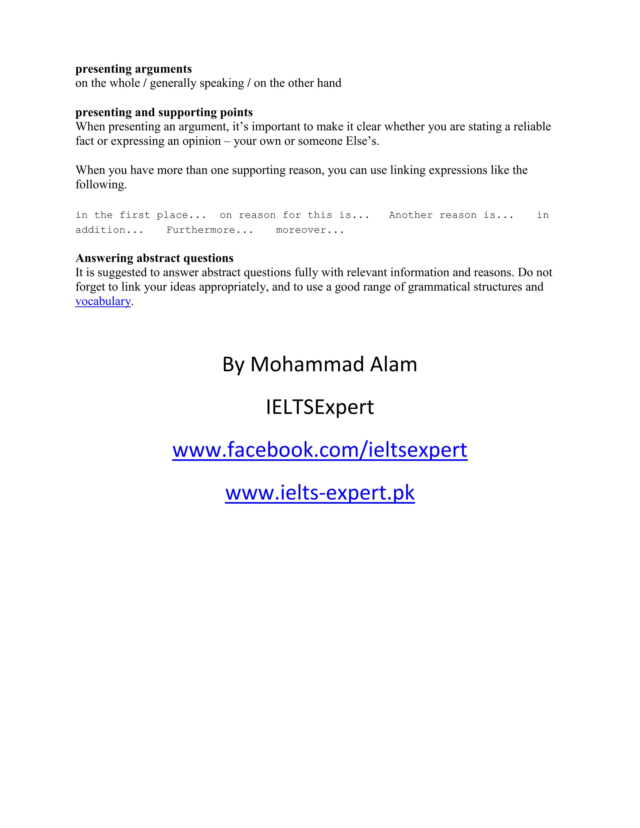 Ielts speaking interview/exam part three tips | DOCX