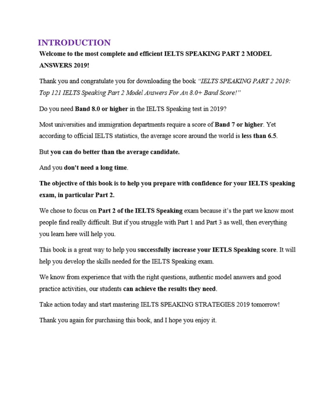 IELTS SPEAKING PART 2 ANSWERS 2019: TOP 121 IELTS SPEAKING PART 2 MODEL ANSWERS FOR AN 8.0+ BAND ...