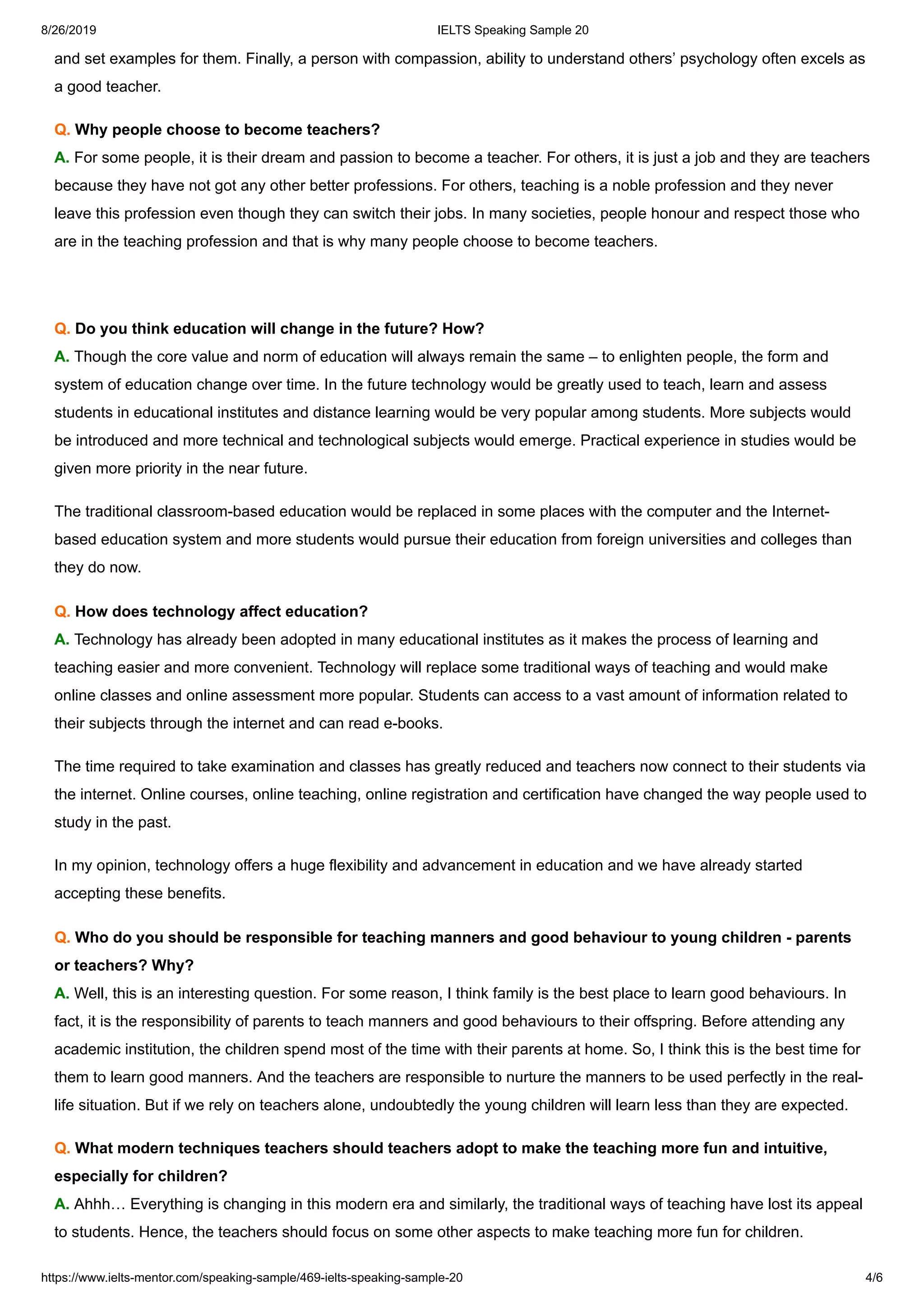 Ielts speaking sample 20 | PDF