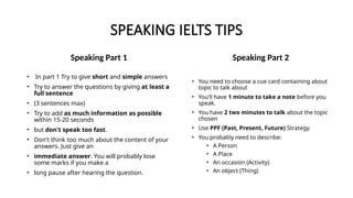 ielts speaking for part one, part two, and part three | PPTX