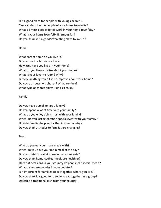 IELTS speaking test part 1 questions | PDF