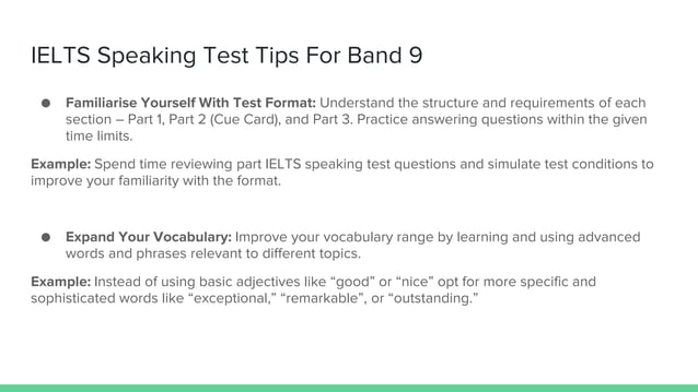IELTS Speaking Test Tips For Band 9.pptx | Standardized Testing ...