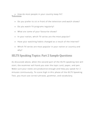 IELTS Speaking Topics & Samples Questions | PDF