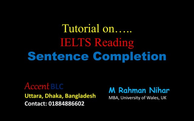 IELTS Reading Sentence completion | PPTX