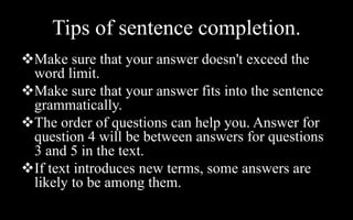 IELTS Reading Sentence completion | PPTX