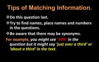 IELTS Reading Matching Information | PPTX