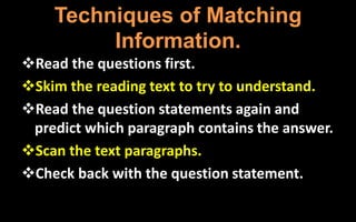 IELTS Reading Matching Information | PPTX