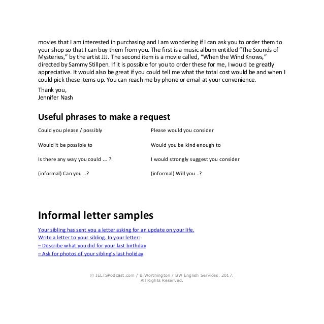 IELTS Writing General Task 1 Sample Letters and Phrases
