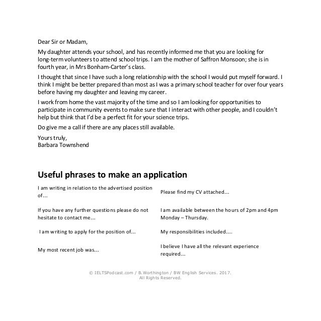 IELTS Writing General Task 1 Sample Letters and Phrases