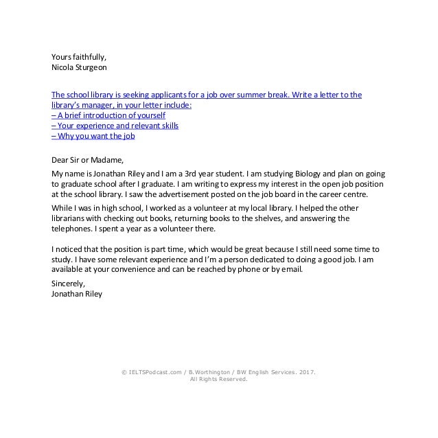 IELTS Writing General Task 1 Sample Letters and Phrases