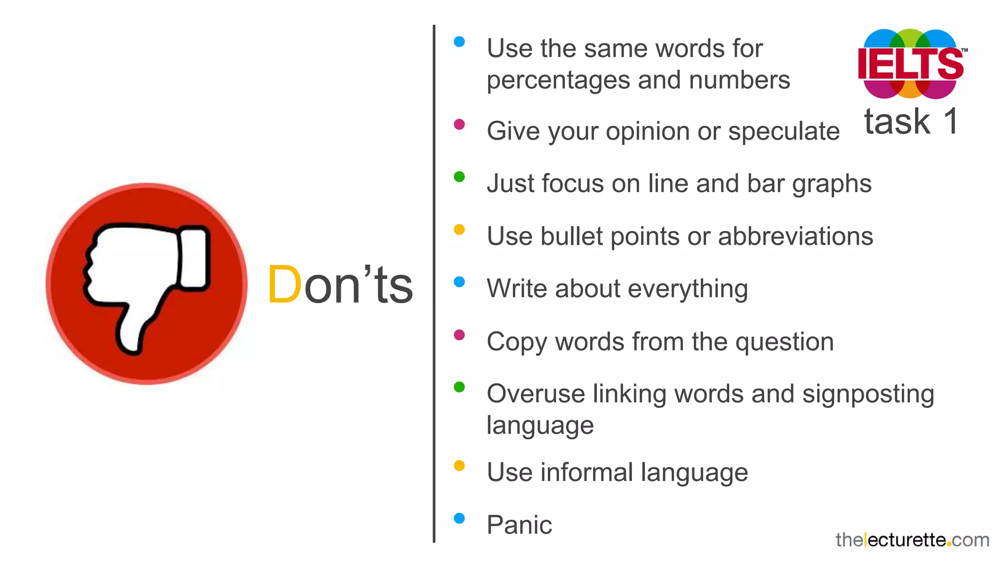 IELTS Writing Task 1: Dos and Donts | PPTX | Educational Assessment ...