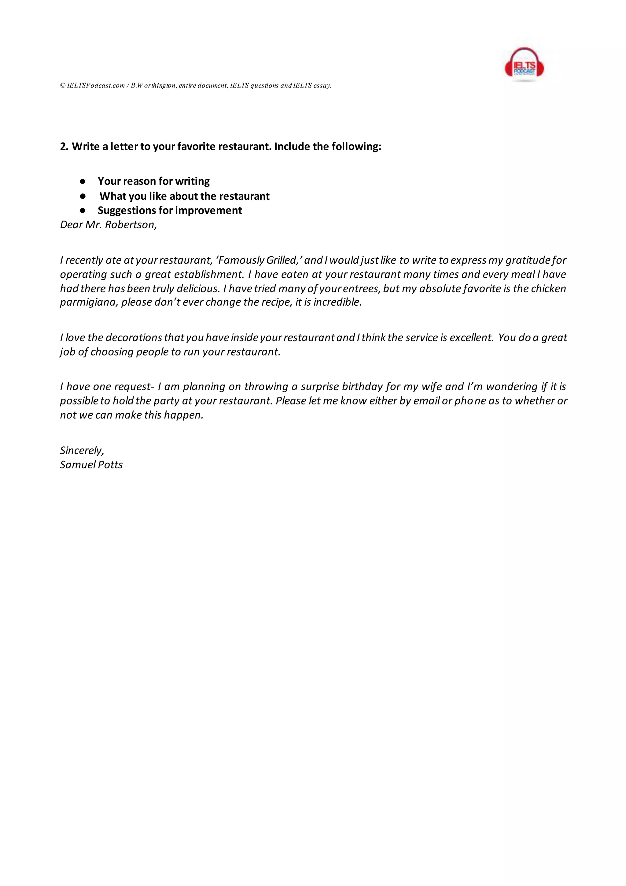 IELTS Writing Task 1 General Sample Answers | PDF