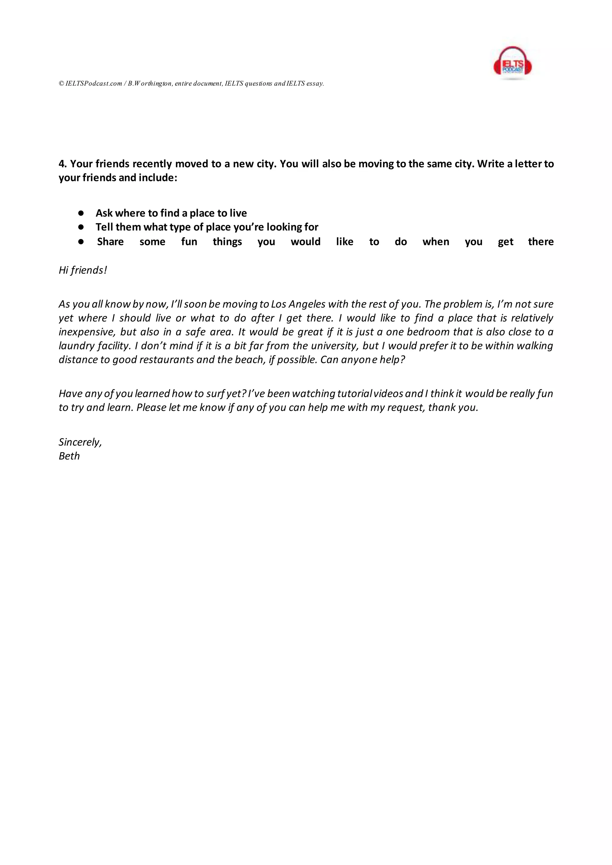 IELTS Writing Task 1 General Sample Answers | PDF