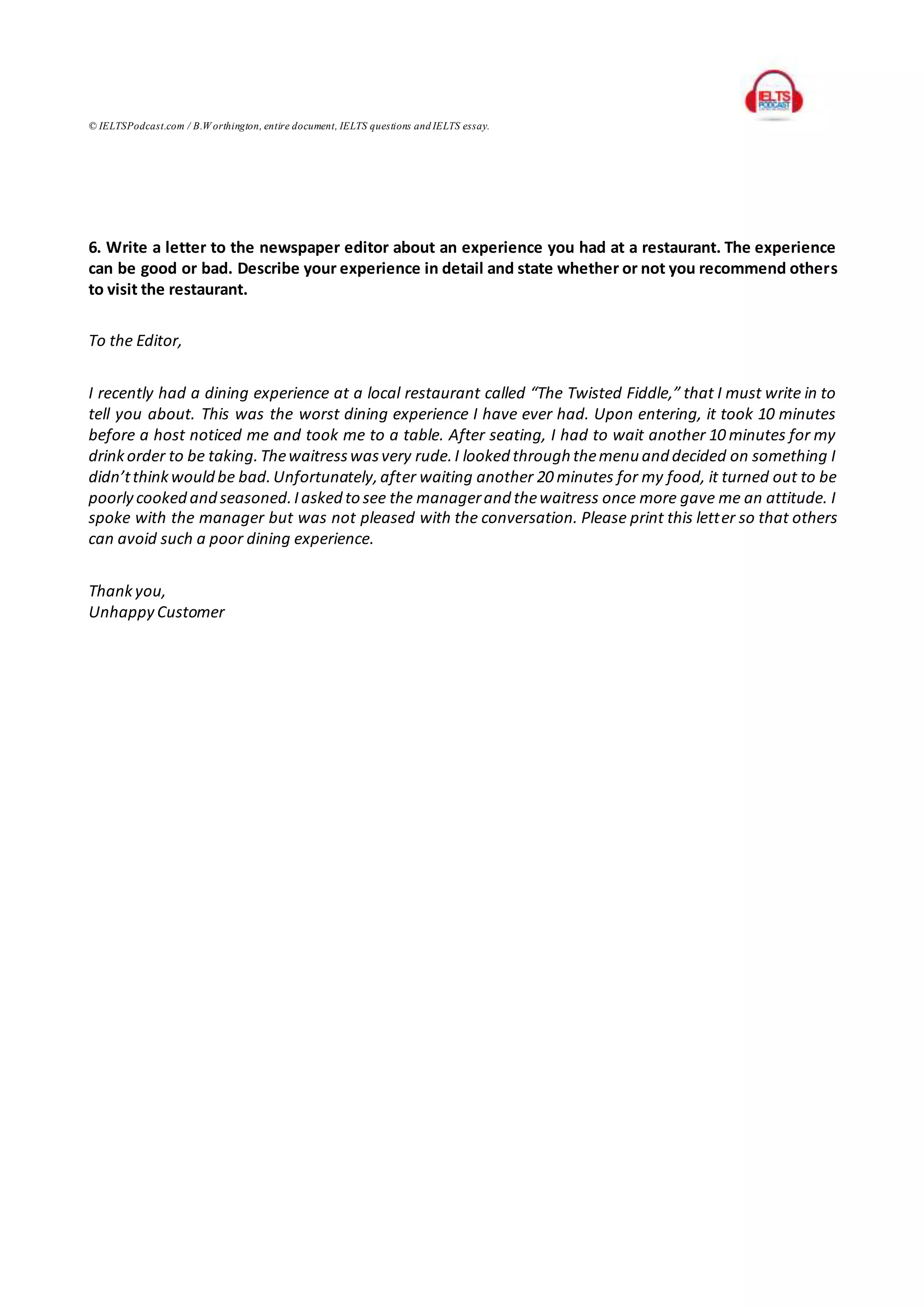 IELTS Writing Task 1 General Sample Answers | PDF