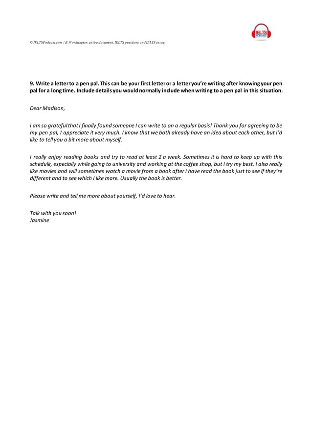 IELTS Writing Task 1 General Sample Answers | PDF