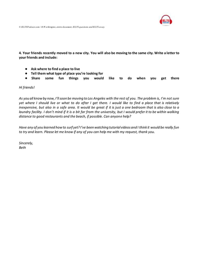 Ielts Informal Letter Ielts General Writing Task 1 Sample Answer Images