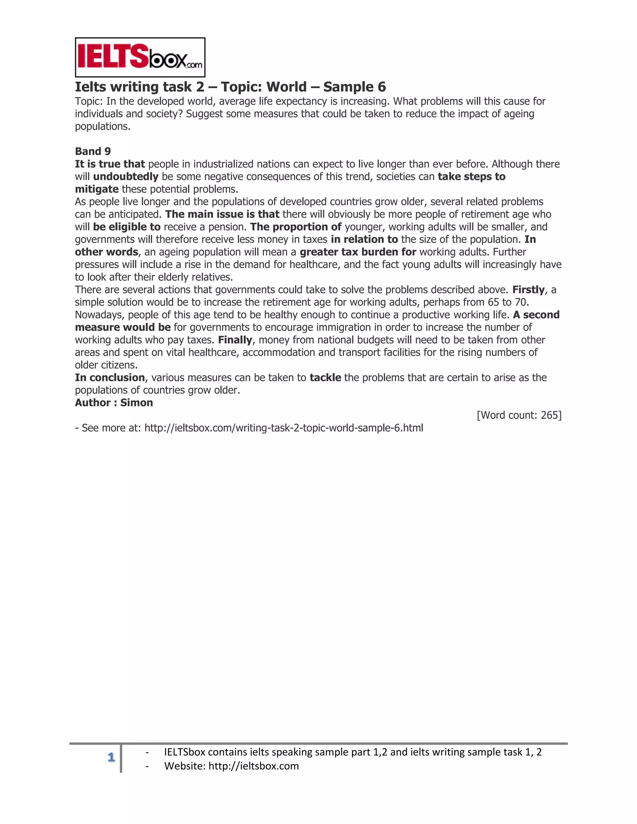 Ielts writing task 2 – topic world – sample 6 | PDF