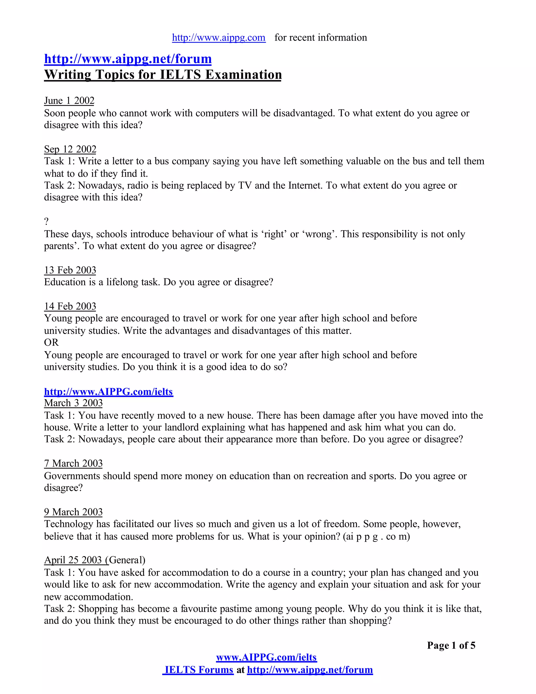 Ielts writing topics | PDF