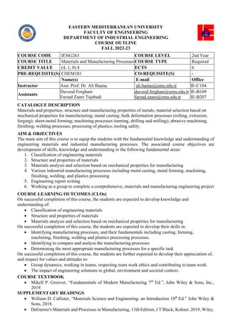 IENG263-CoursePolicy&Outline-Fall22_23.pdf | Mechanical and Industrial ...