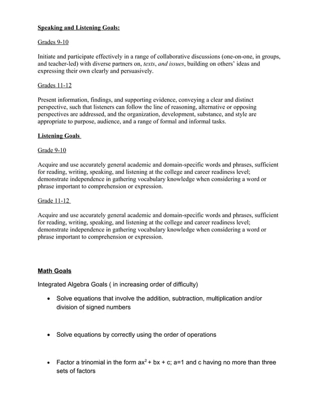 Iep common core goals | DOC | Homework and Study | Education